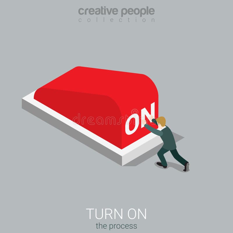 Turn on the Process Big Red on Button Flat 3d Vector Isometric Stock ...