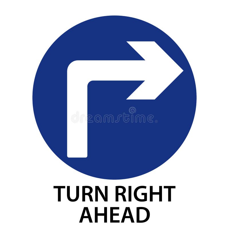 Turn Right Ahead Road Traffic Sign in Blue and White Stock Illustration ...