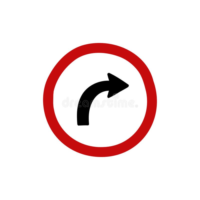Turn Right Ahead Sign Doodle Icon, Vector Color Line Illustration Stock ...