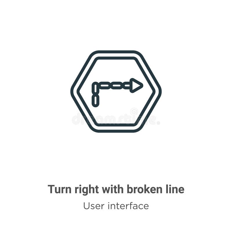 Turn Right with Broken Line Outline Vector Icon. Thin Line Black Turn ...