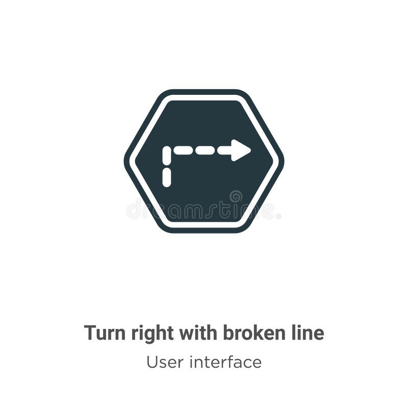 Turn Right with Broken Line Vector Icon on White Background. Flat ...
