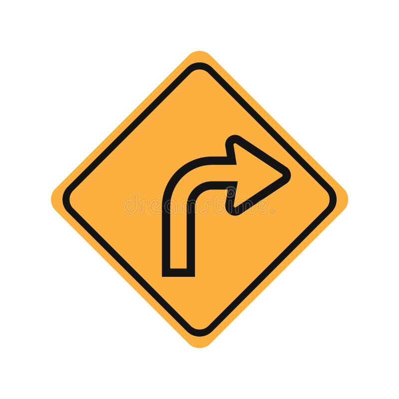 Turn Right Glyph Icon Road Sign Vector Illustration in White Background ...