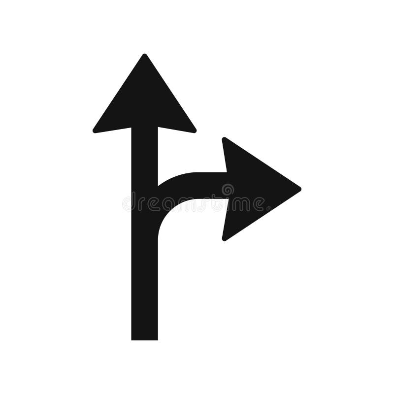 Turn Right or Proceed Straight Glyph Icon Road Sign Vector Illustration ...