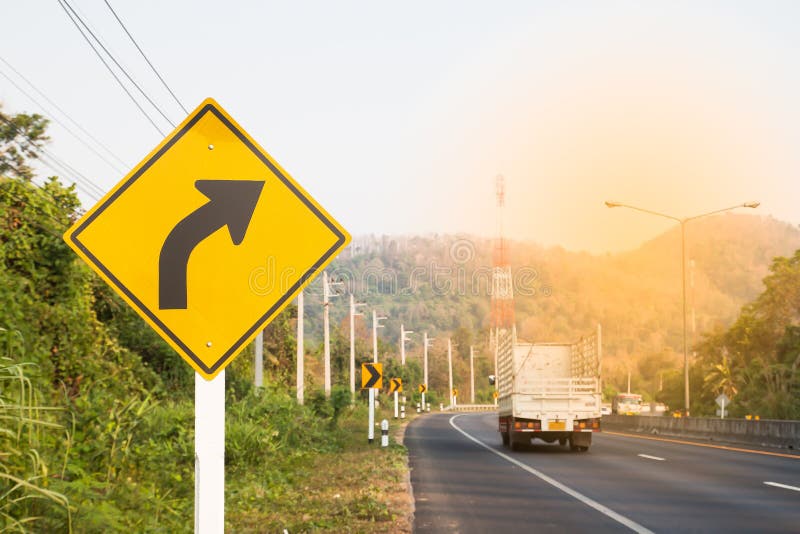 Turn Right Road Sign on Country Road Stock Photo - Image of traffic ...