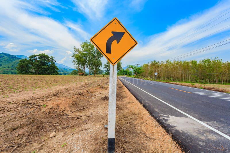 Turn Right Road Sign in the Rural Area Stock Photo - Image of concept ...