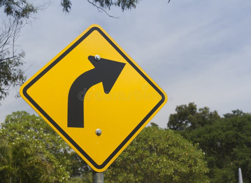 Turning Point Ahead Traffic Sign Stock Image - Image of caution ...