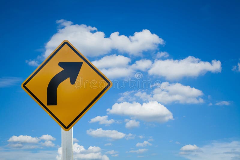 Right Turn Ahead Route Road Sign Perspective, Yellow Isolated Roadside ...