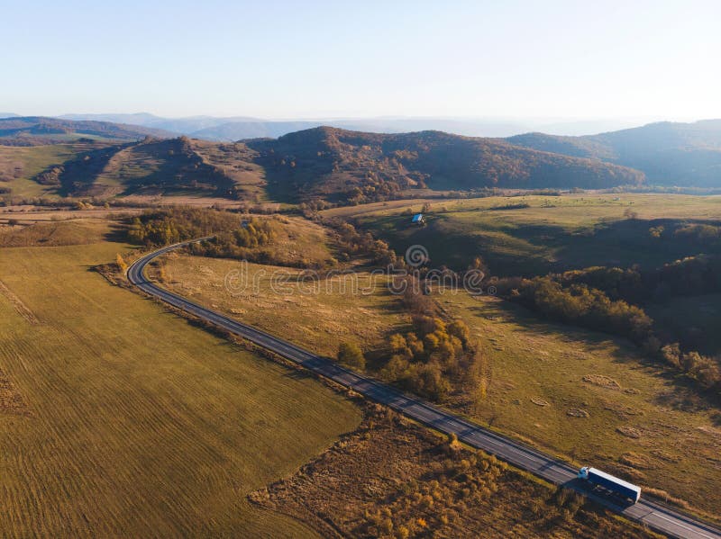 Turn of Road in Green Fields Stock Photo - Image of scenic, nature ...