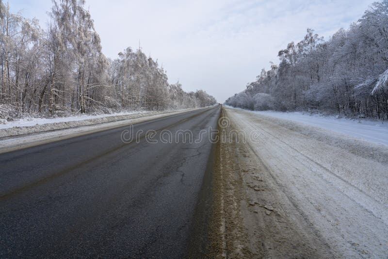 Turn of a Winter Road Landscape Stock Photo - Image of frost, frozen ...