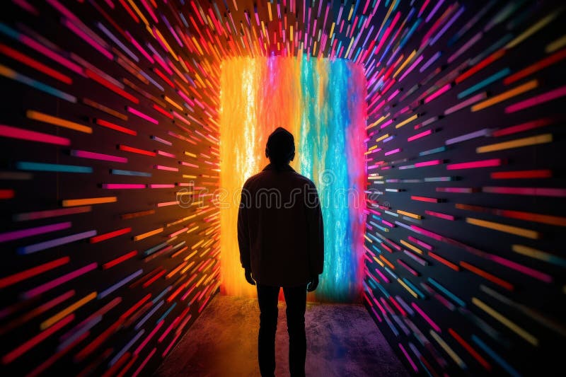 A Turned Back Person Standing in Front of Colorful Light Generative AI ...