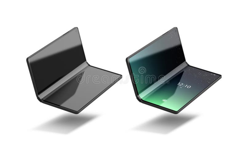 Turned on Off Flexible Book Phone Display Half Folded Mockup Stock ...