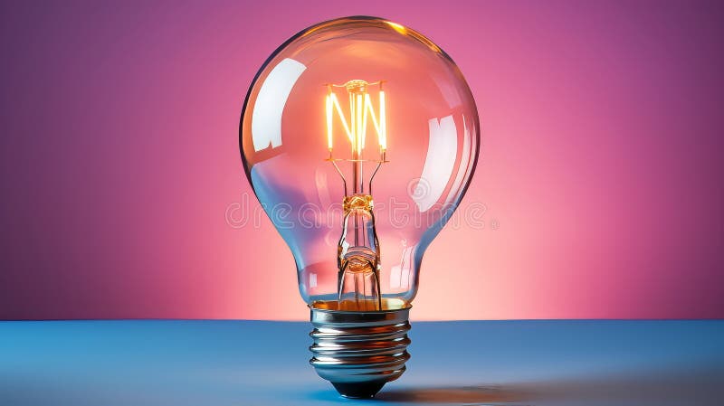 Turned Off Light Bulb on Blue-pink Background. Generative AI. Stock ...