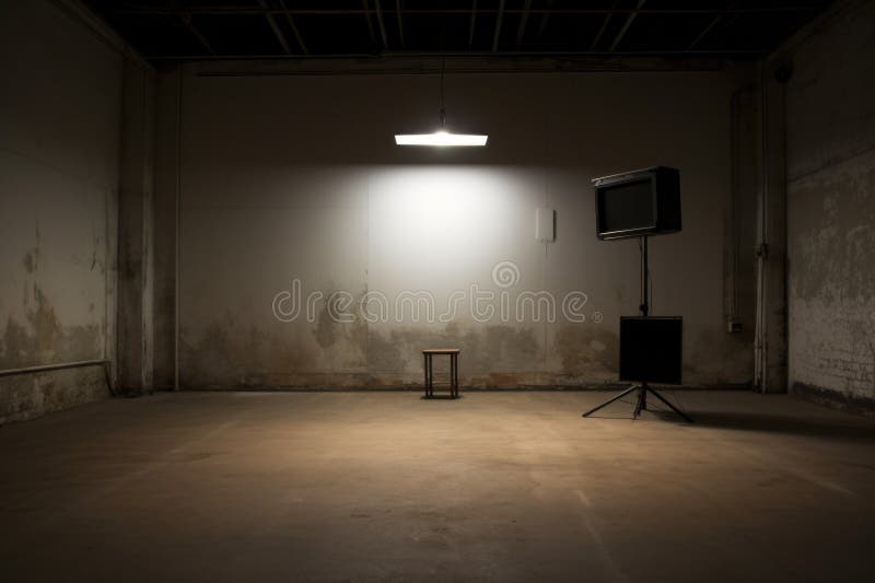 A Turned-on Tv Casting Light in an Empty Room Stock Photo - Image of ...