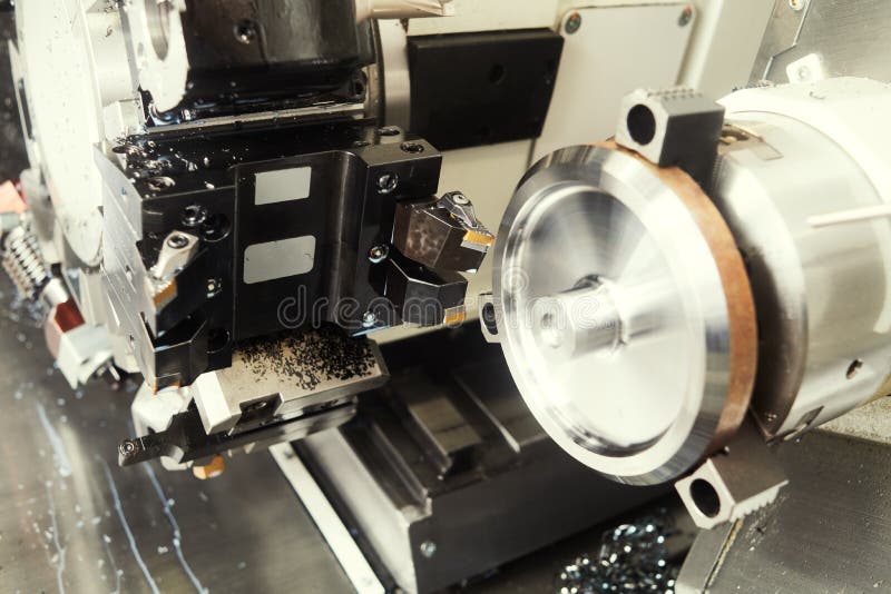 Turning Cnc Machine at Metal Work Industry. Precision Manufacturing and ...