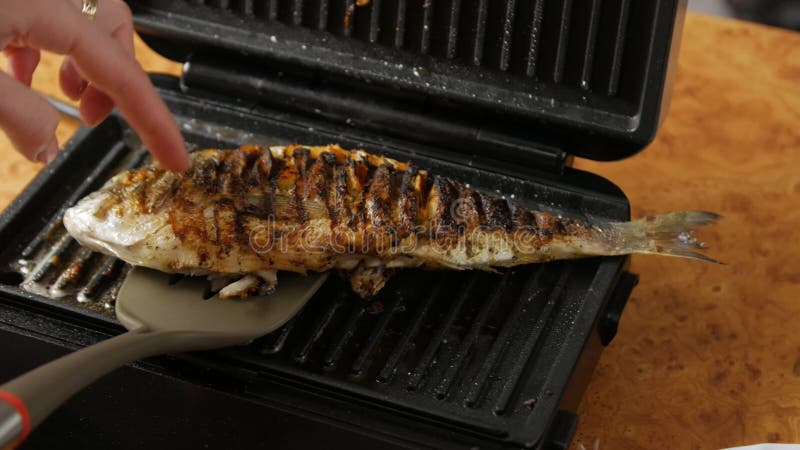 Turning Fish on Grill stock video. Video of steam, home - 207309639