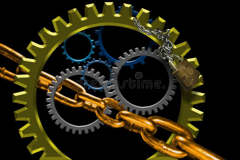 Turning Gears and Chain Links Stock Illustration - Illustration of ...