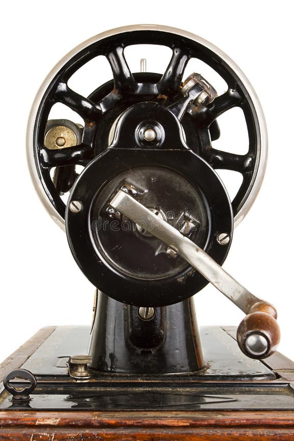 Turning Handle of an Old Sewing Machine on White Stock Photo - Image of ...