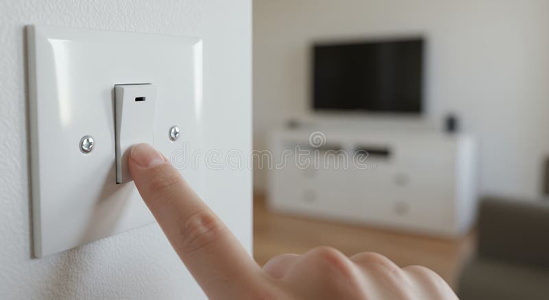 Turning on the Light Finger Pressing a Light Switch in a Bright Room ...