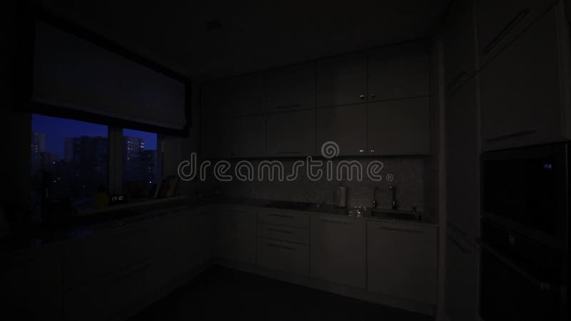 Turning Light on and Off in Modern White Kitchen Stock Footage - Video ...
