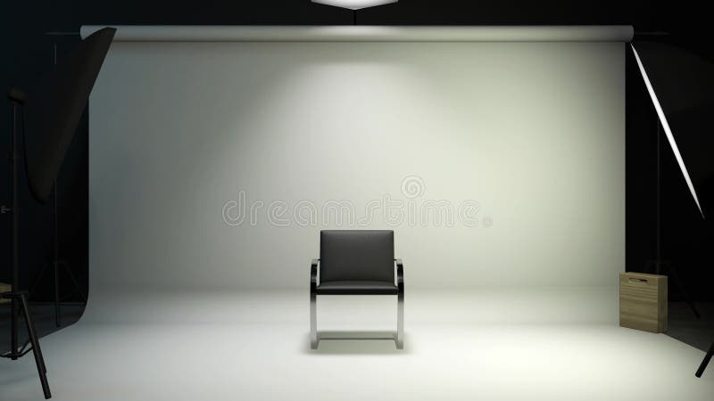 Turning Lights on at Empty Recording Studio with Chair in Center. Stock ...