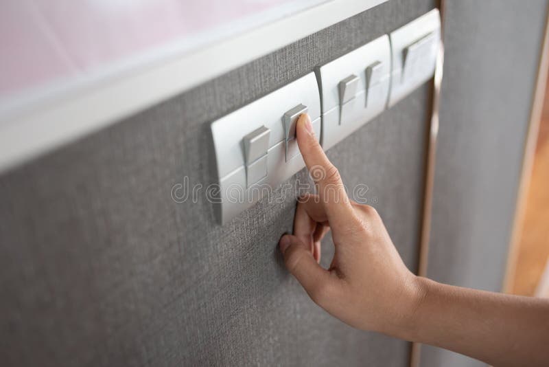 Turning on or Off on Grey Light Switch Stock Photo - Image of metal ...