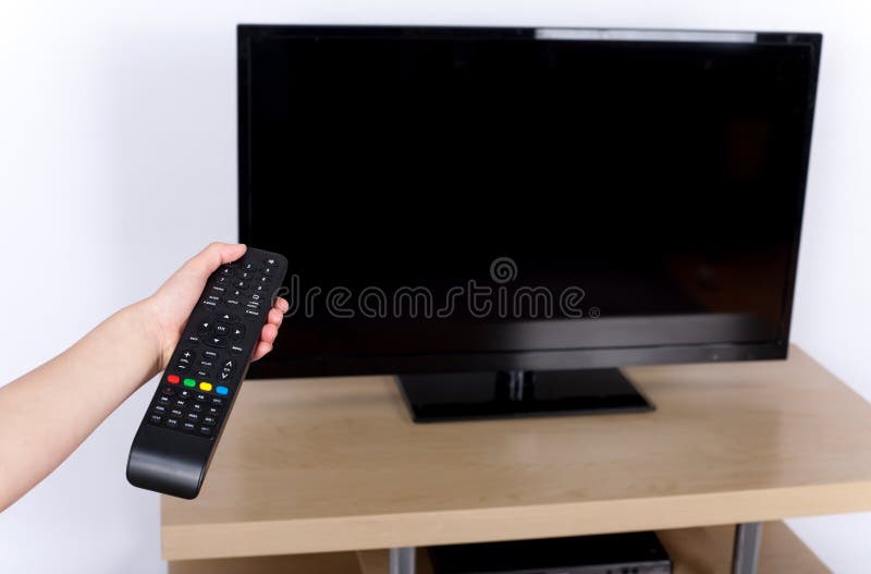 Turning off the TV stock photo. Image of closeup, stand - 68652874