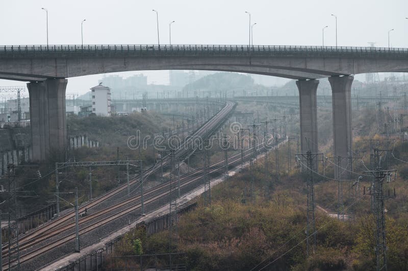 Railroad, train tracks. stock image. Image of transit - 312868333