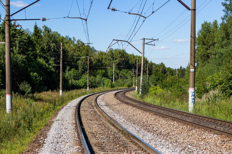 Turning Railway Tracks in a Forest Area Stock Photo - Image of journey ...