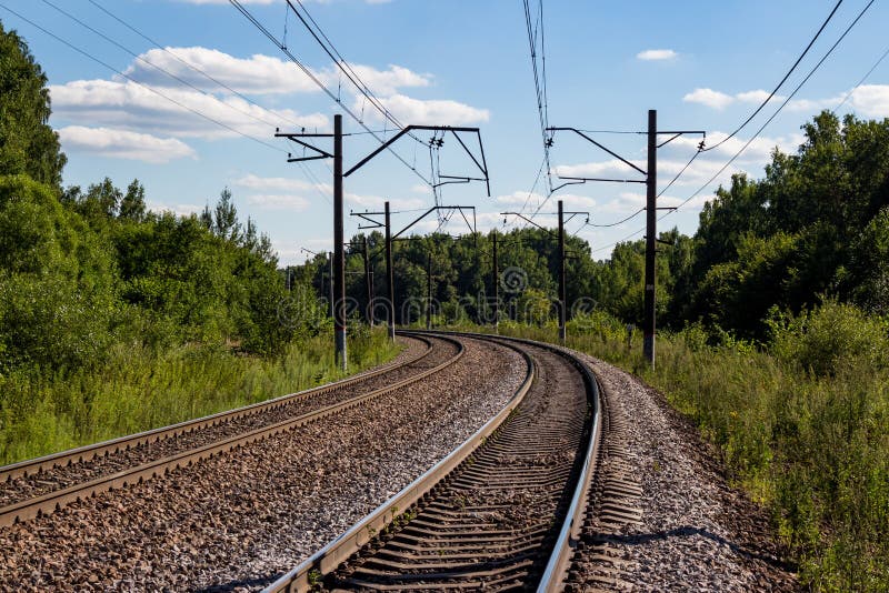 Turning Railway Tracks in a Forest Area Stock Photo - Image of track ...
