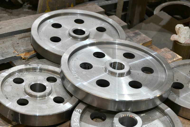 Turning Round Parts with Holes after Drilling Machine Stock Photo ...