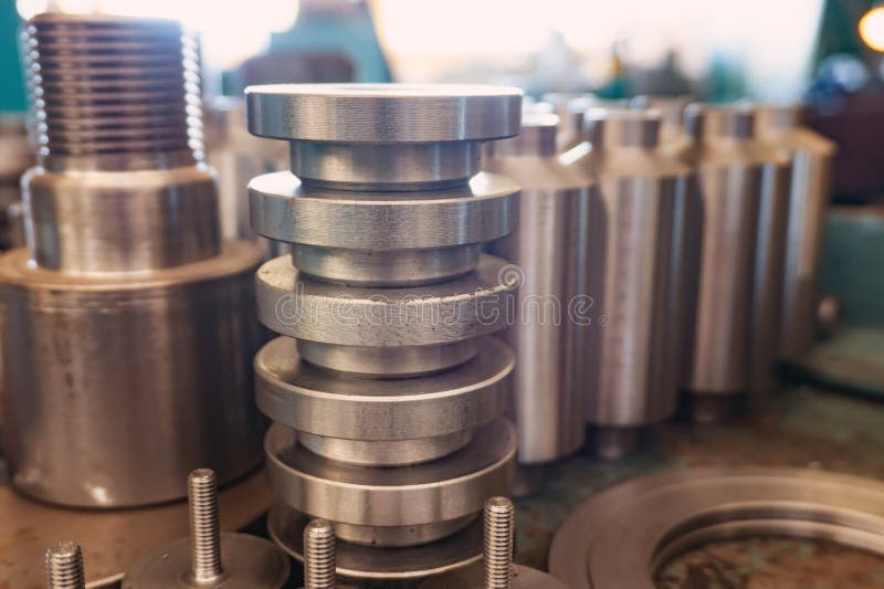 After Turning, Round Parts are in Stock in the Workshop. Stock Image ...