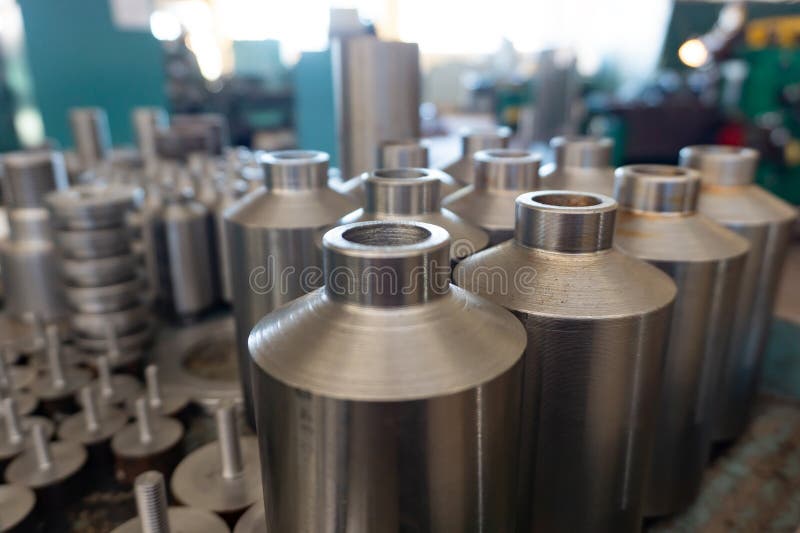 After Turning, Round Parts are in Stock in the Workshop. Stock Image ...