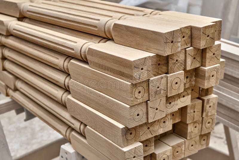 Turning Wooden Stair Balusters. Wood Stair Balusters Stacked in ...