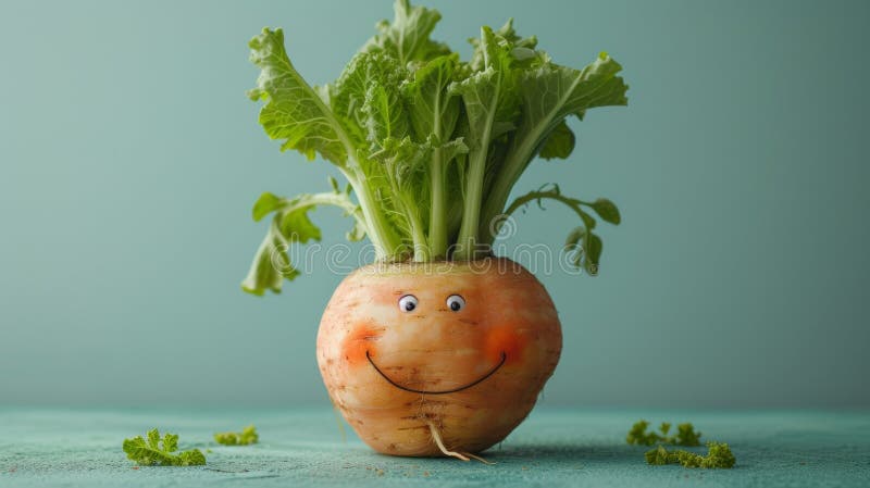 A Turnip with a Face Drawn on it Sitting in Front of Green Background ...