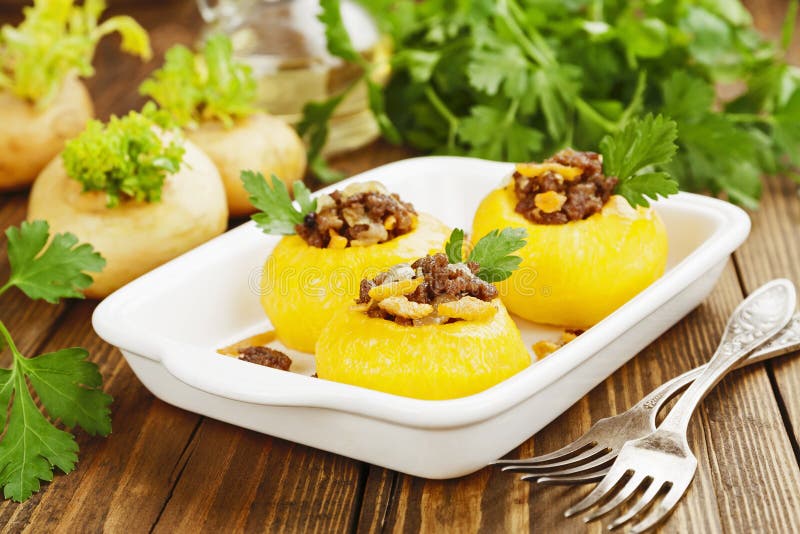 Turnip Stuffed with Minced Meat Stock Photo - Image of turnip, meat ...
