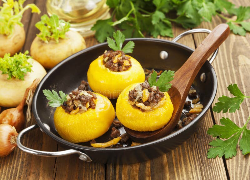 Turnip Stuffed with Minced Meat Stock Photo - Image of table, lamb ...