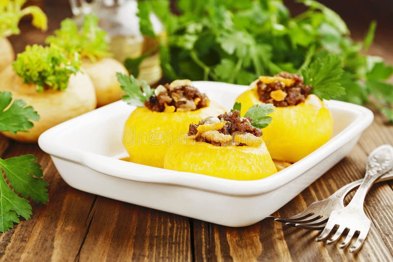 Turnip Stuffed with Minced Meat Stock Image - Image of eating, table ...