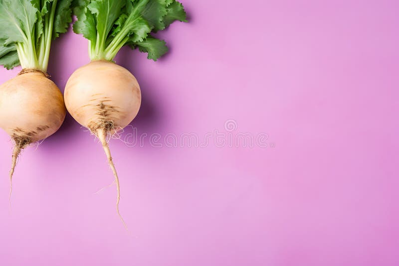 Turnip Vegetables with Leaves on Purple Background with Negative Space ...