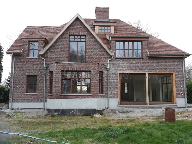 Construction of a Turnkey House of Brick and Concrete Stock Photo ...