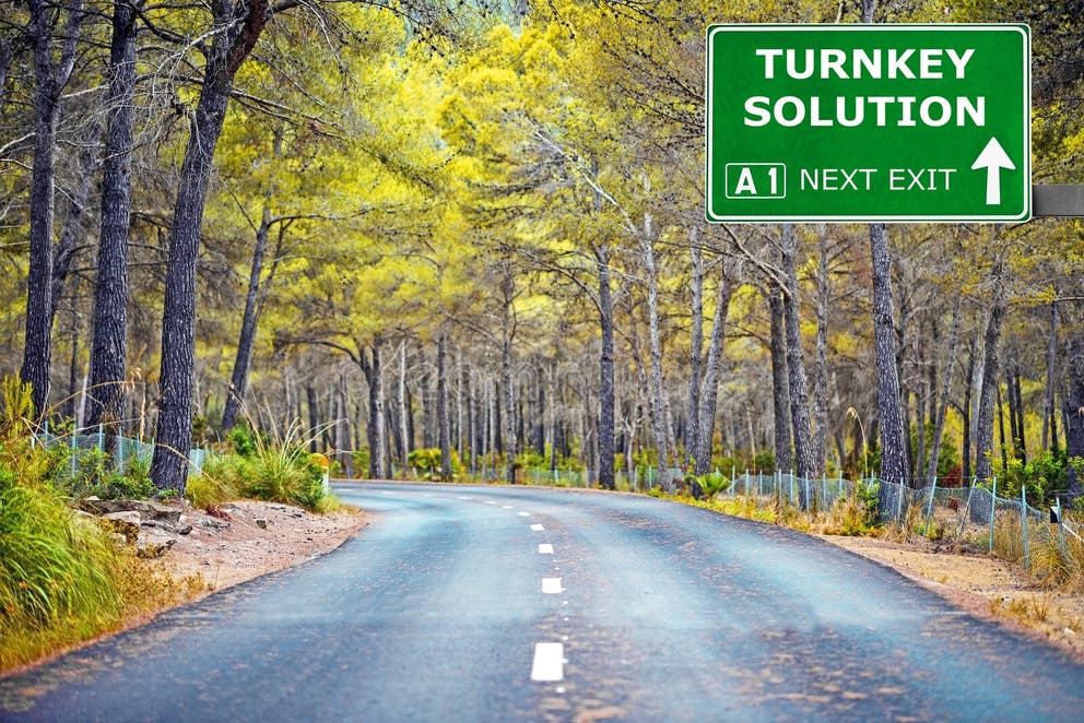 TURNKEY SOLUTION Road Sign Against Clear Blue Sky Stock Image - Image ...