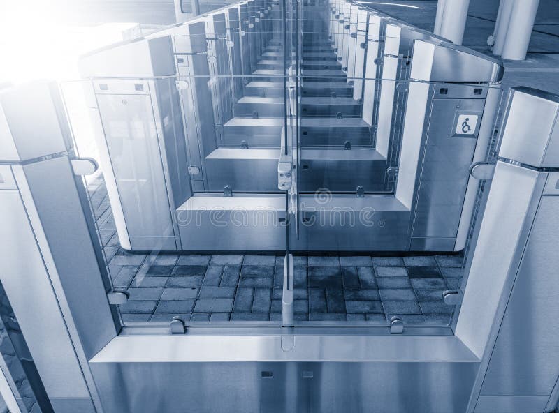Turnstiles with Electronic Card Readers. Stock Image - Image of public ...