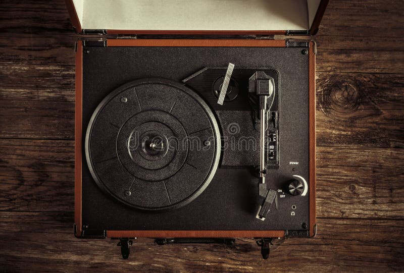 Turntable on old wood stock photo. Image of equipment - 141310696