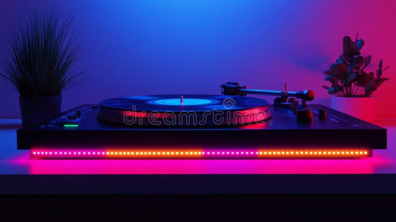 Turntable with Pink and Blue Neon Lights Stock Illustration ...