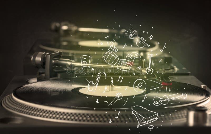 Turntable Playing Classical Music With Icon Drawn Instruments Stock ...