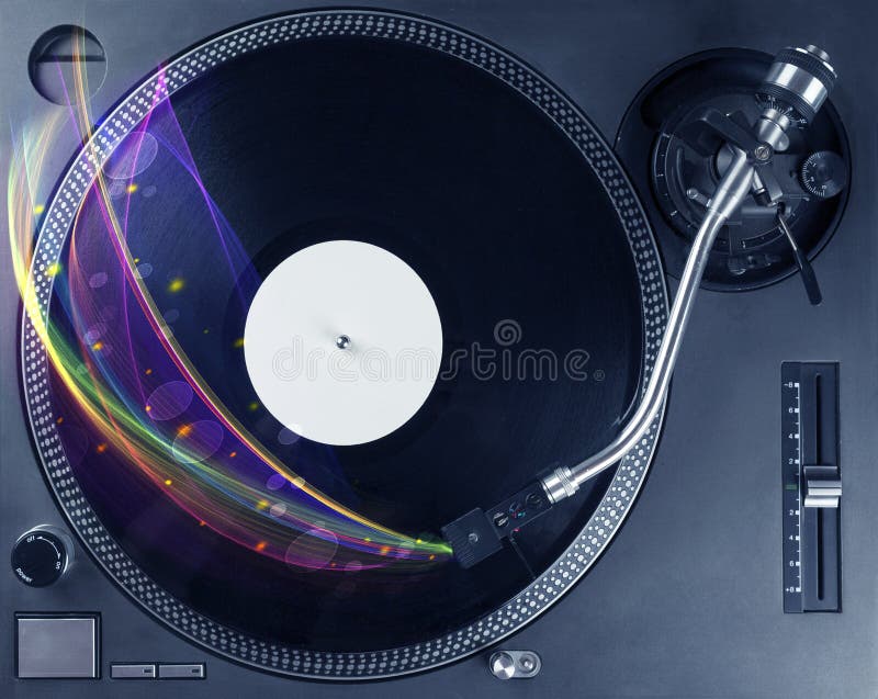 Turntable Playing Vinyl with Glowing Abstract Lines Stock Image - Image ...