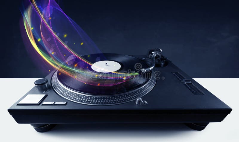 Turntable Playing Vinyl with Glowing Abstract Lines Stock Photo - Image ...