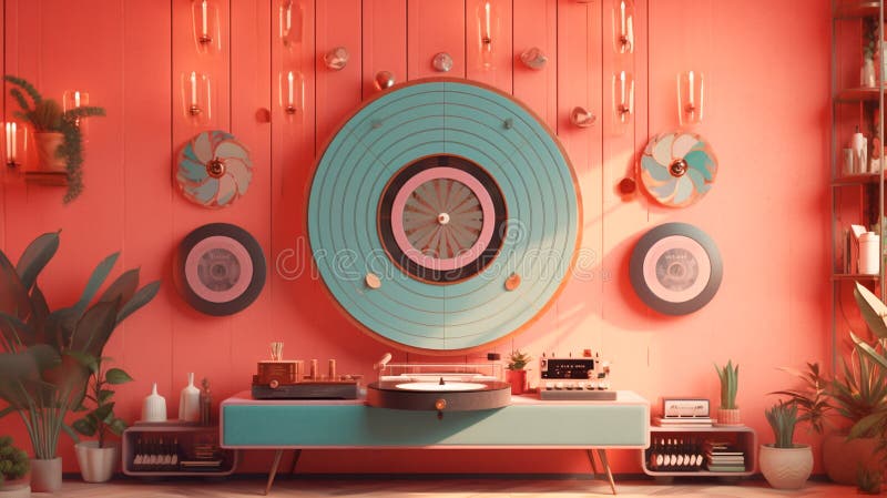 A Turntable with a Record Player on Top of it in a Room with a Wall of ...