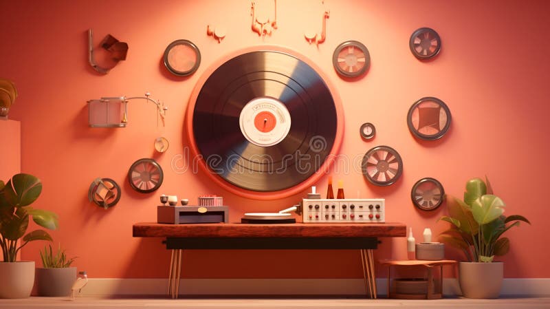 A Turntable with a Record Player on Top of it in a Room with a Wall of ...