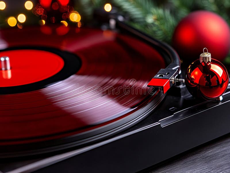 A Turntable with a Red Vinyl Record on Top of it Stock Image - Image of ...