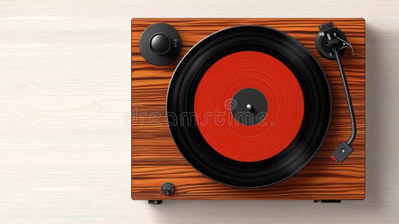 Turntable with Red Vinyl Record Top View Stock Illustration ...